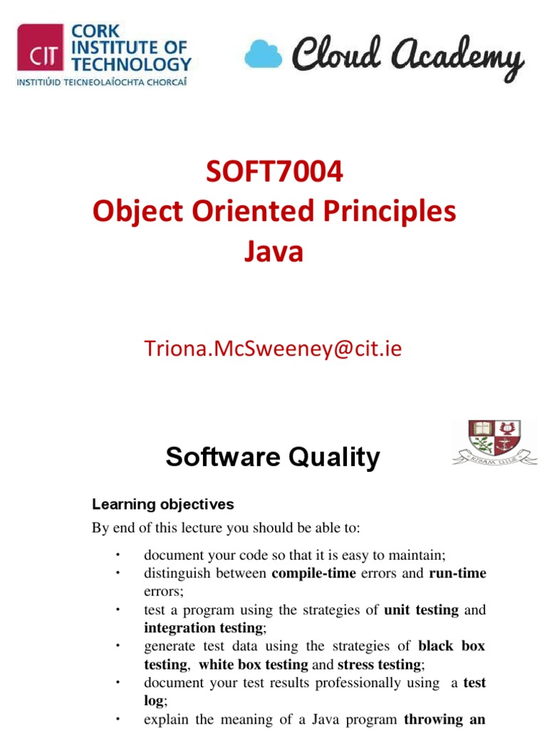 Documenting Object Oriented Java Code For Quality Maintainability And Testing Pdf Class