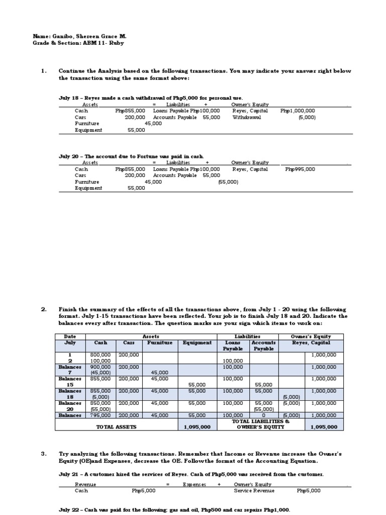 Ganibo - Fabm Accounting Equation | PDF | Equity (Finance) | Expense