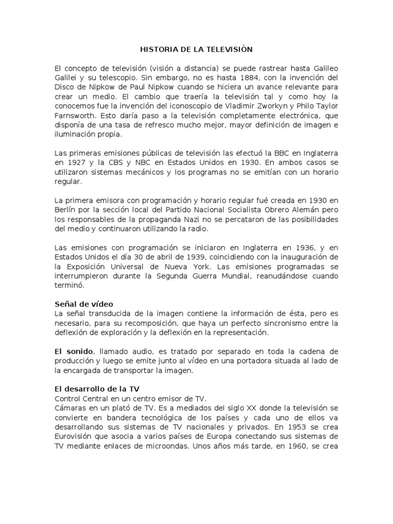 Historia de La Televisión | PDF | Anuncio de televisión | Televisión
