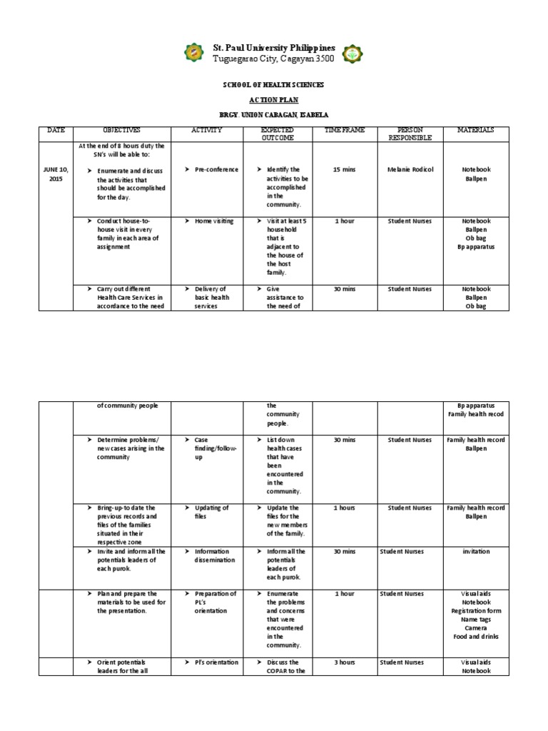 Community Health Nursing Action Plan | PDF | Nursing | Health Care