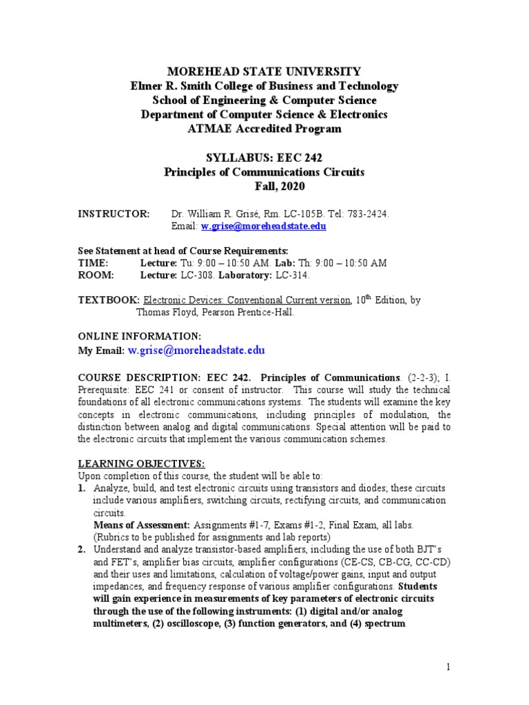 EEC 242 Syllabus Fall 2020 | Download Free PDF | Amplifier | Electronic ...