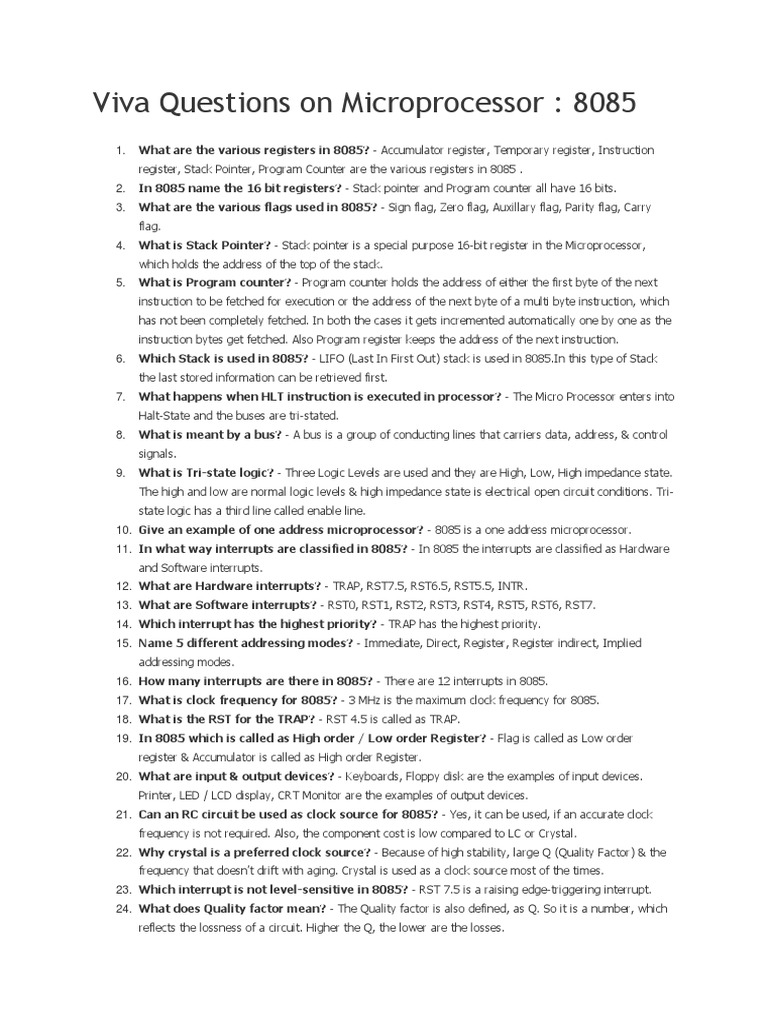 Microprocessor Viva | PDF | Central Processing Unit | Input/Output