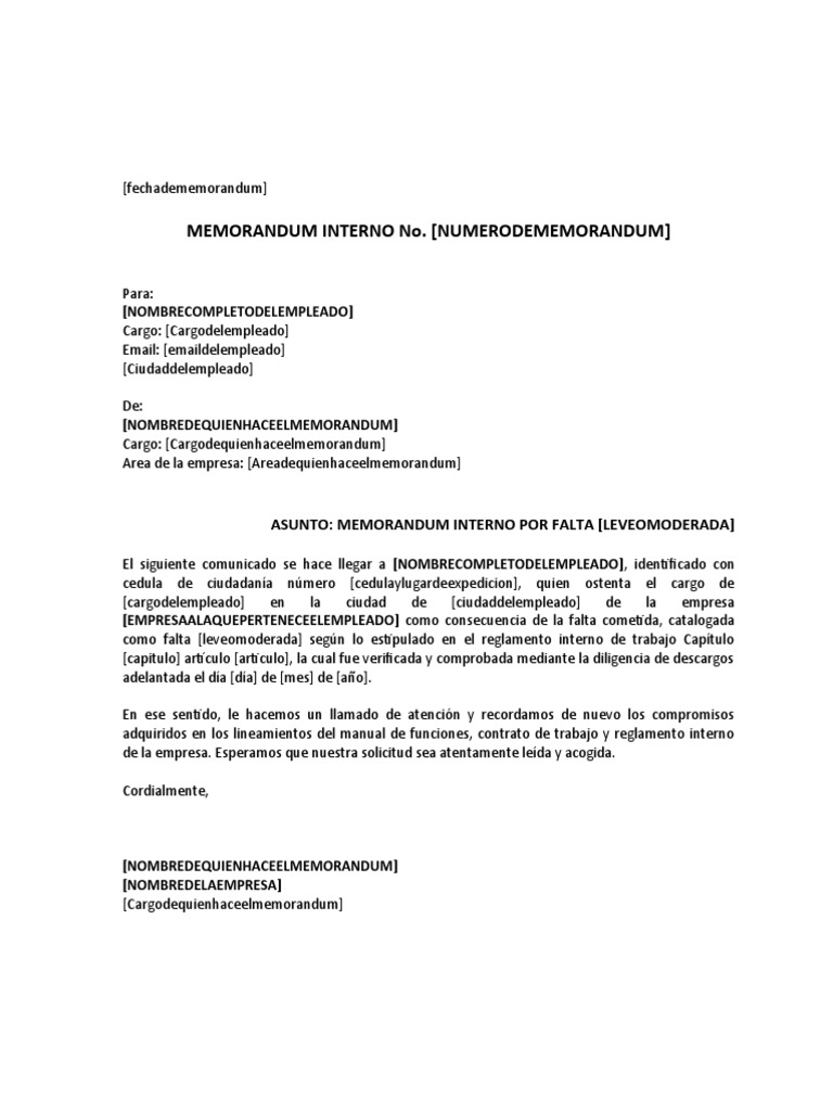 Memorandum por Falta Laboral Leve | PDF | Finanzas y dinero | Derecho