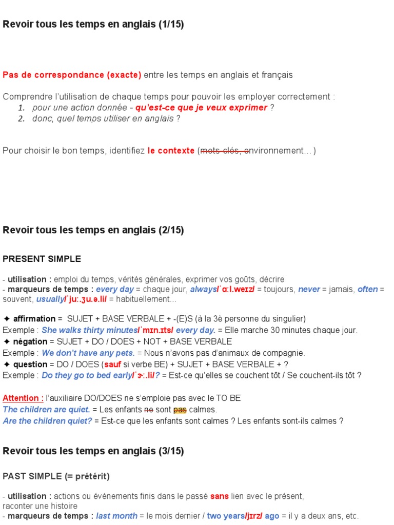 Guide des temps verbaux en anglais | PDF | Verbe | Typologie linguistique