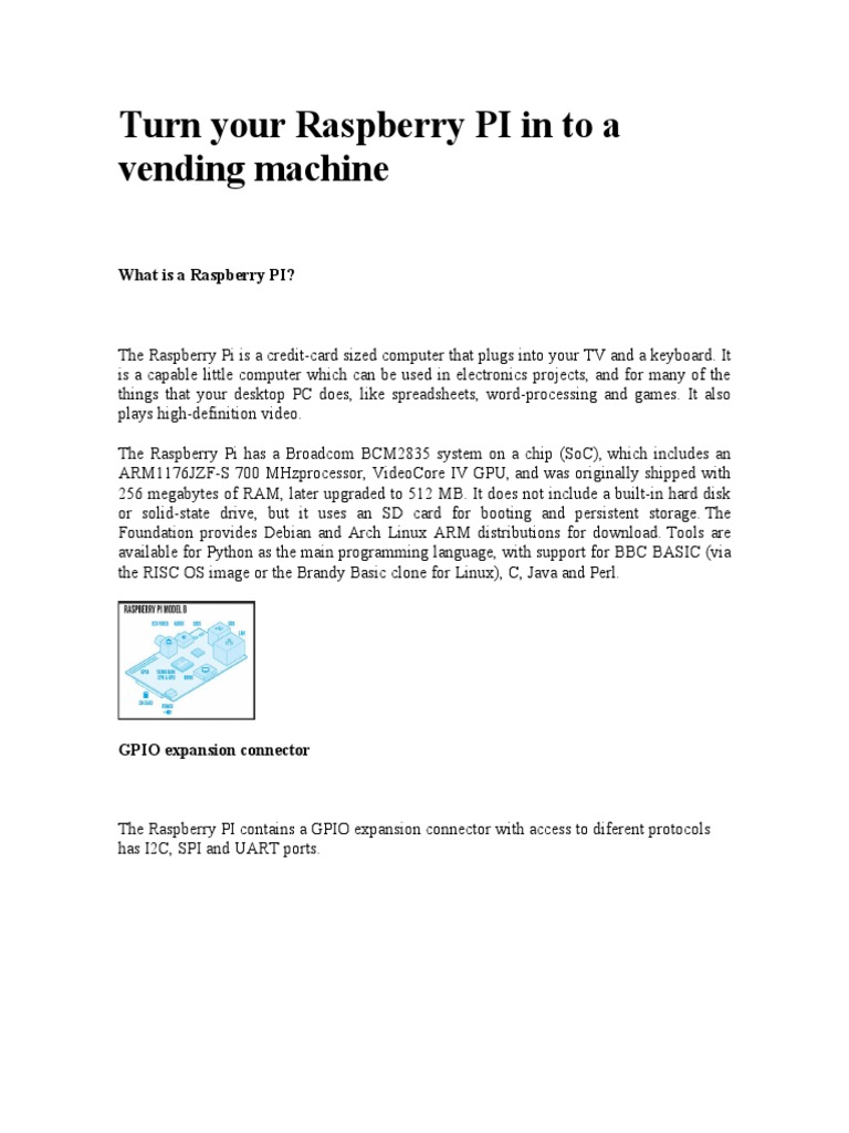 Turn your Raspberry PI in to a vending machine | PDF | Raspberry Pi | Equipment