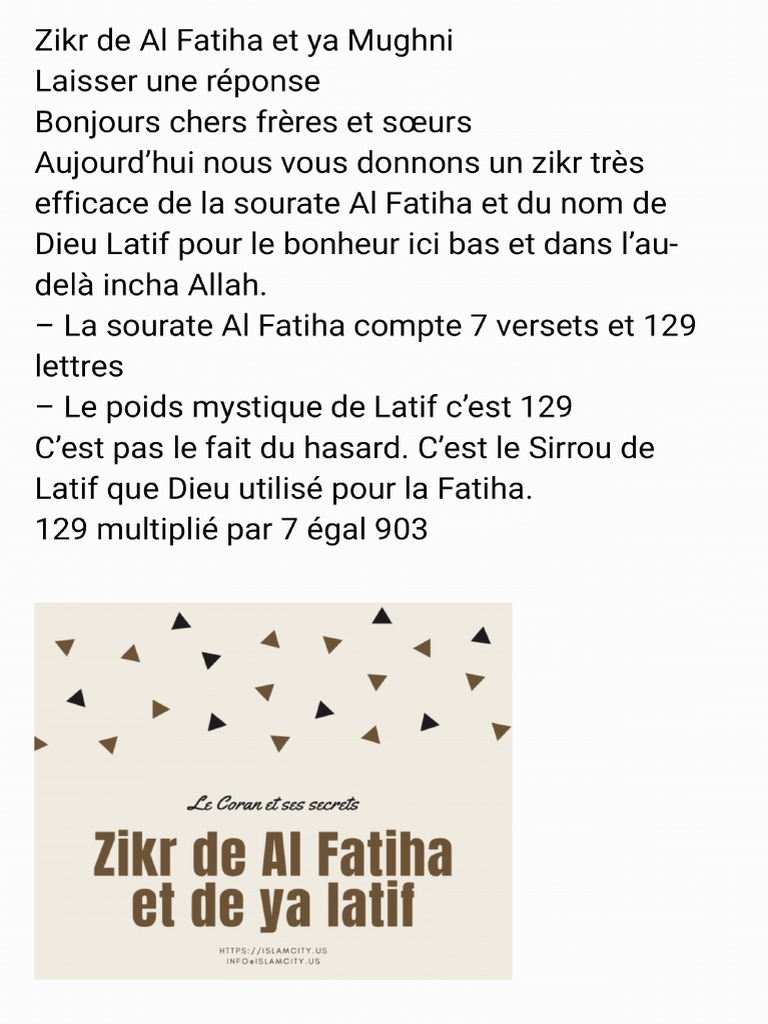 Zikr de Al Fatiha Et Ya Mughni | PDF
