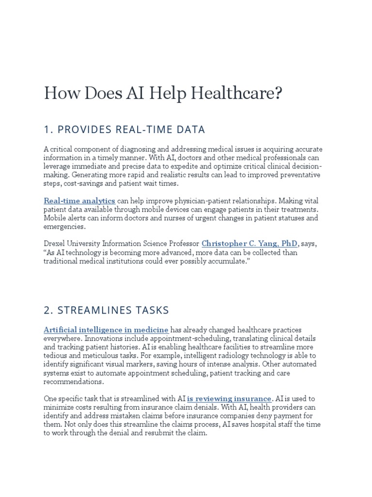 How Does AI Help Healthcare | PDF | Intelligence (AI) & Semantics ...