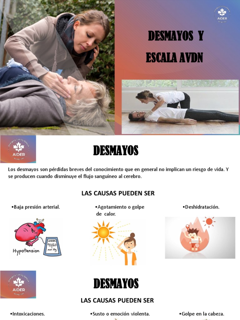 Guía sobre desmayos, escala de conciencia AVDN y primeros auxilios | PDF