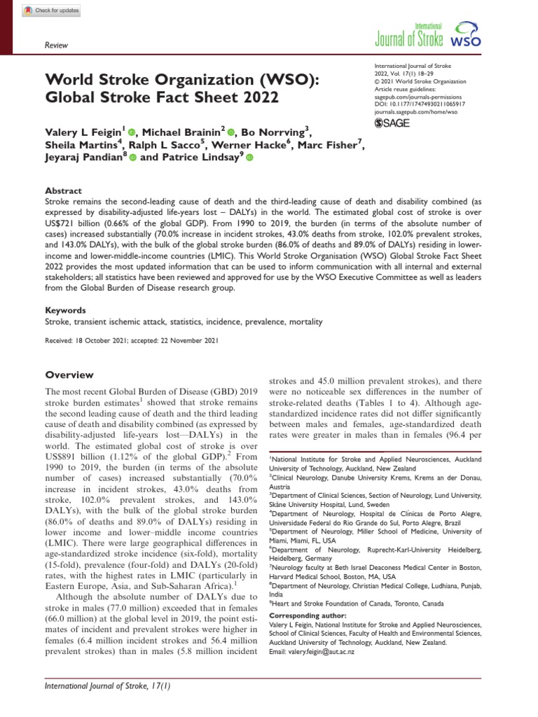 World Stroke Organization WSO Global Stroke Fact Sheet 2022 | PDF ...