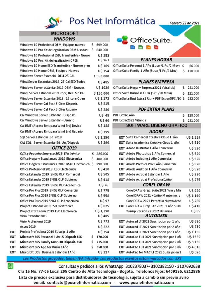 Lista de Precios Pos Net Informatica Distribuidor 22-02-2021 | PDF | Microsoft Office | Windows 10