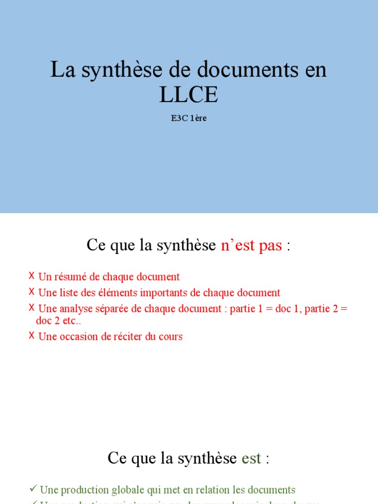La Synthèse de Documents en LLCE | PDF