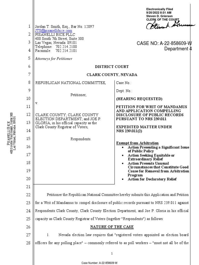 RNC v. Clark County | Download Free PDF | Mandamus | Discovery (Law)