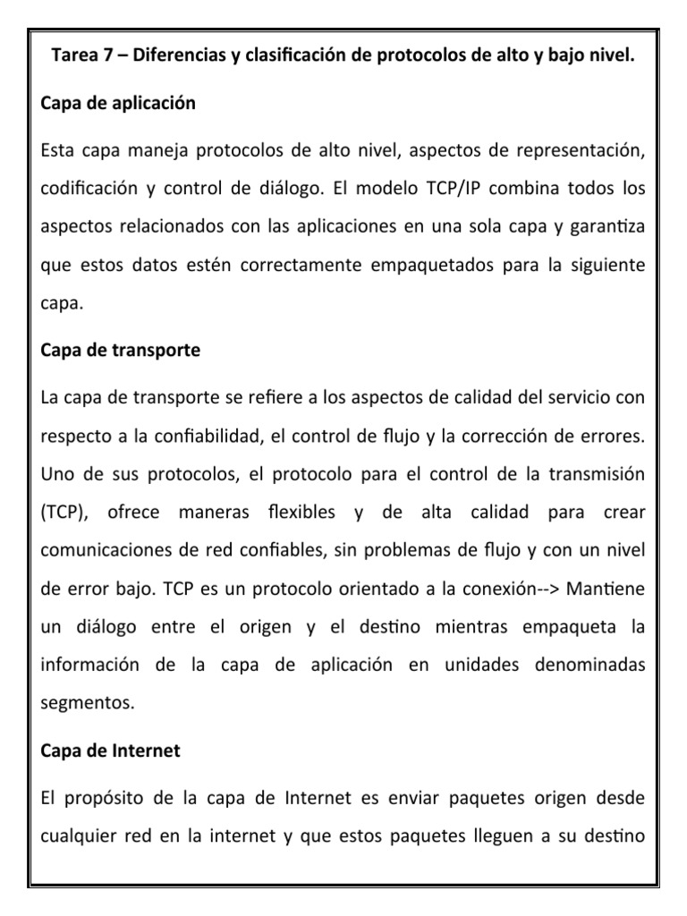 Diferencias entre protocolos de alto y bajo nivel y clasificación de redes orientadas y no ...