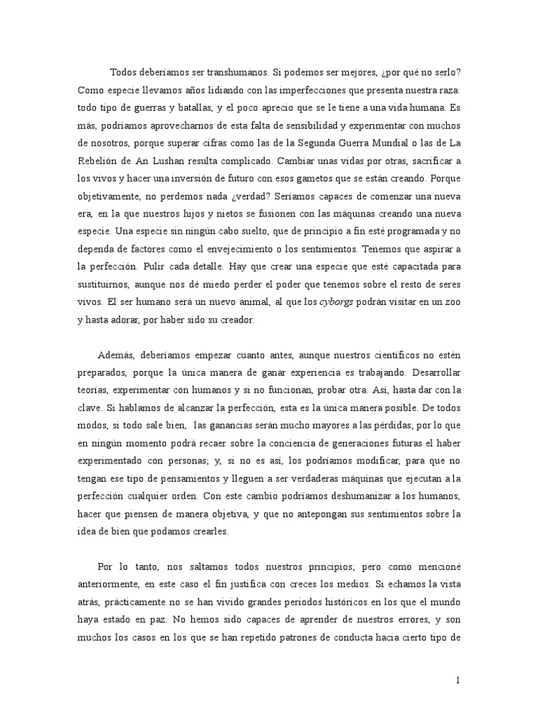 Disertación Filosófica Sobre El Transhumanismo | PDF | Transhumanismo | Vida