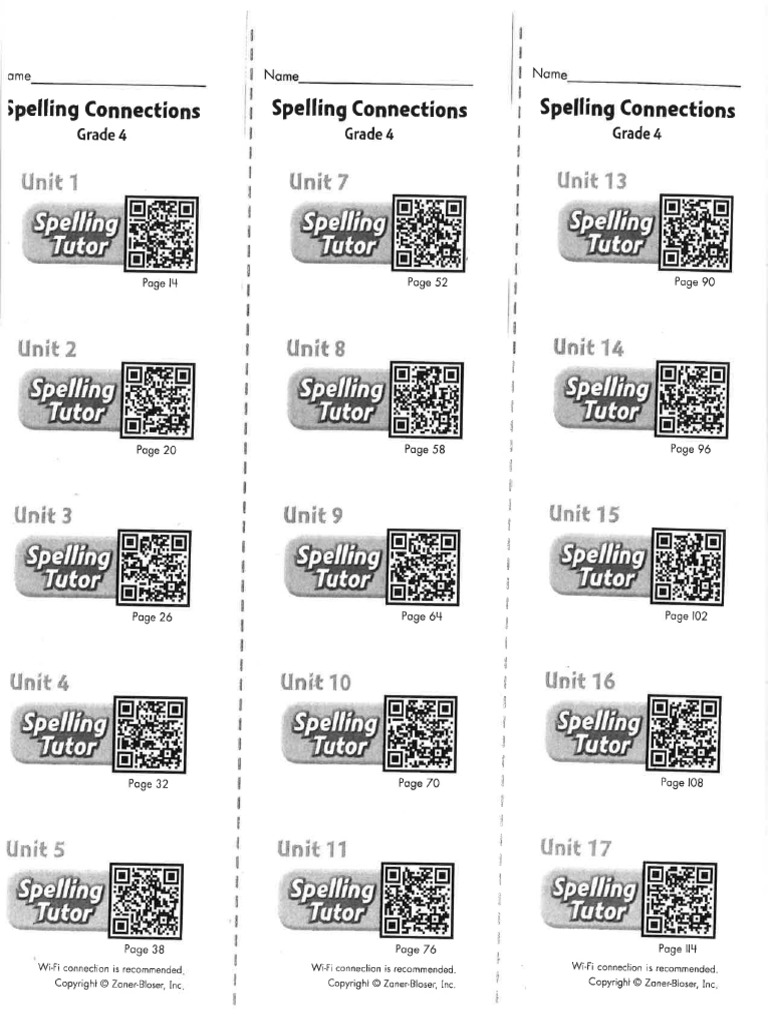 4th Grade Spelling QR Codes | PDF
