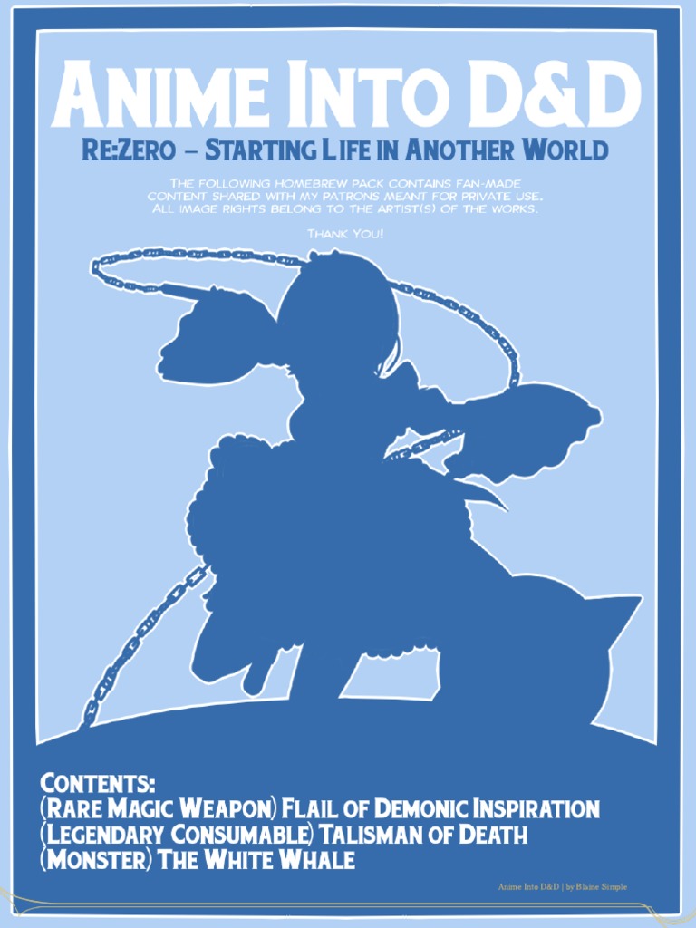 (DND 5E) ReZero - Anime Into D&D Homebrew Pack 4 | PDF