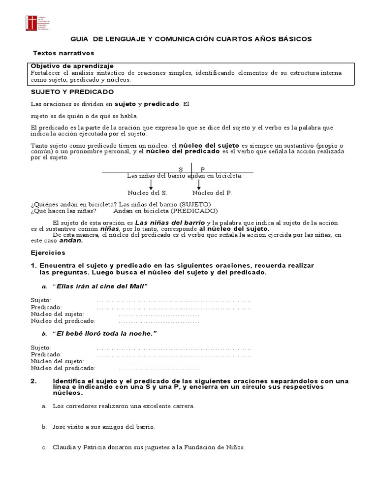 Guía de Sujeto y Predicado para Niños | PDF | Asunto (gramática ...