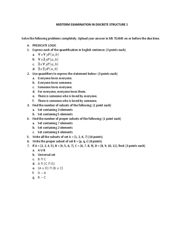 Midterm Exam in Discrete Structure | PDF | Cognitive Science ...