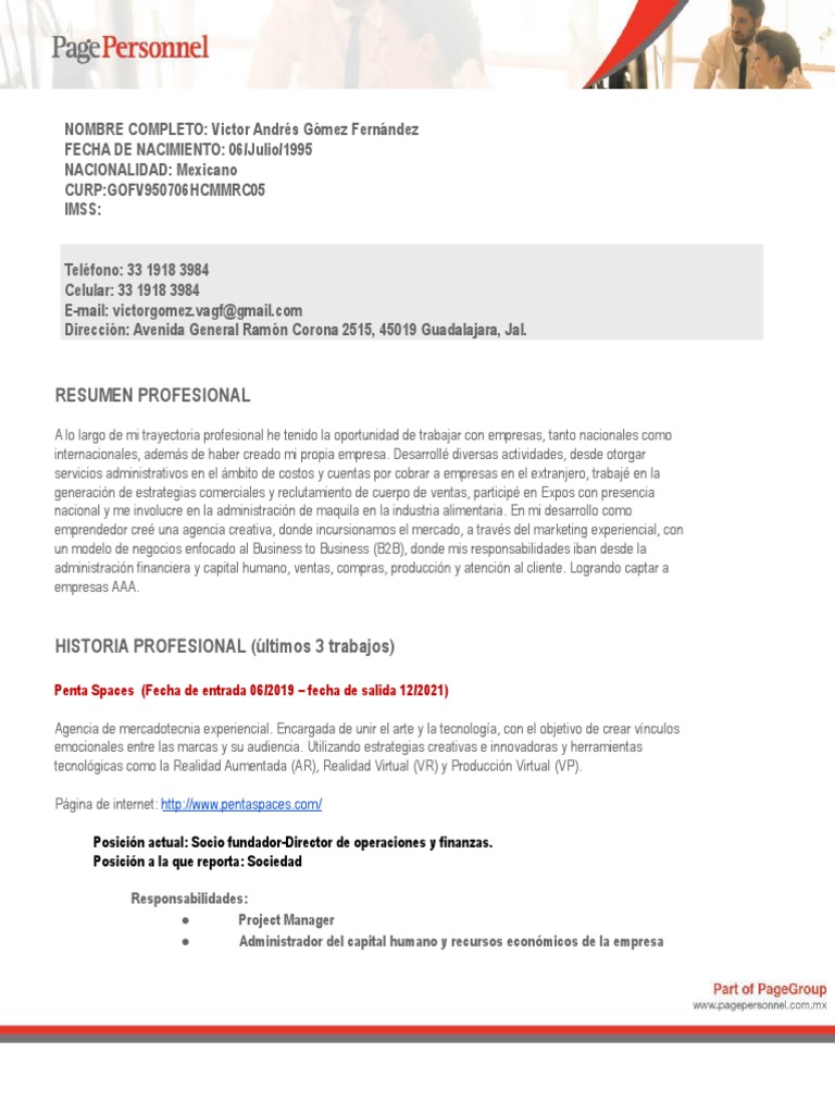 Machote de CV para Victor Gómez | PDF | Marketing | Business