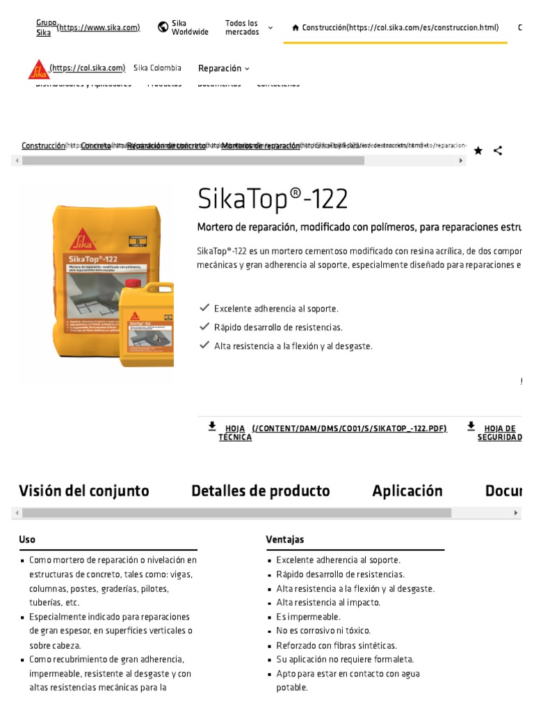 4 SikaTop®-122 - Morteros de Reparación | PDF | Hormigón | Albañilería