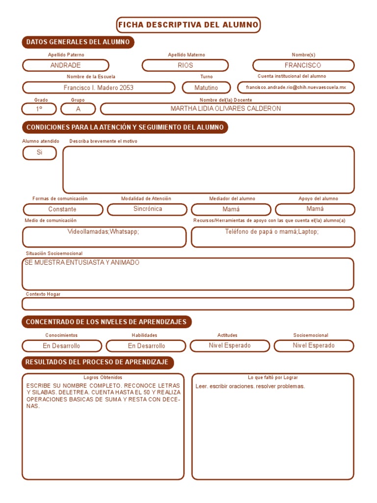 Ficha Descriptiva Del Alumno Ej | PDF | Crecimiento personal y profesional | Salud y bienestar