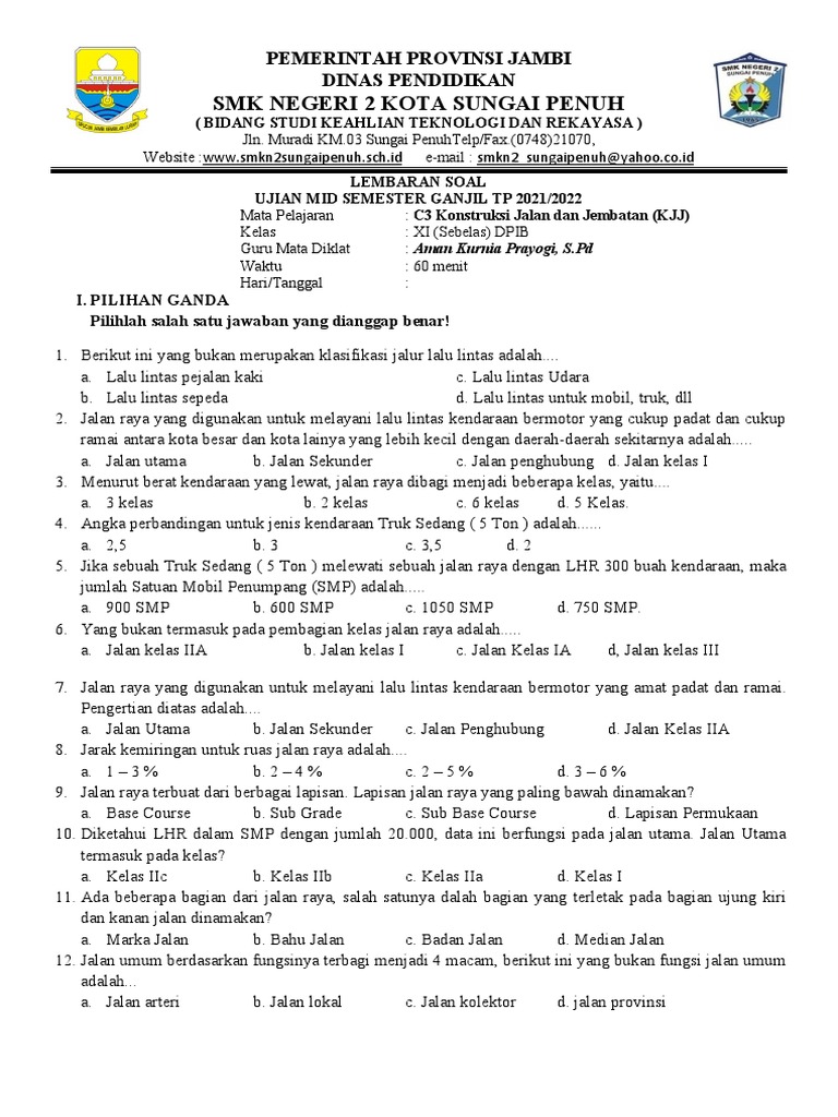 Soal Kelas XI UJian Mid Ganjil Mapel KJJ | PDF