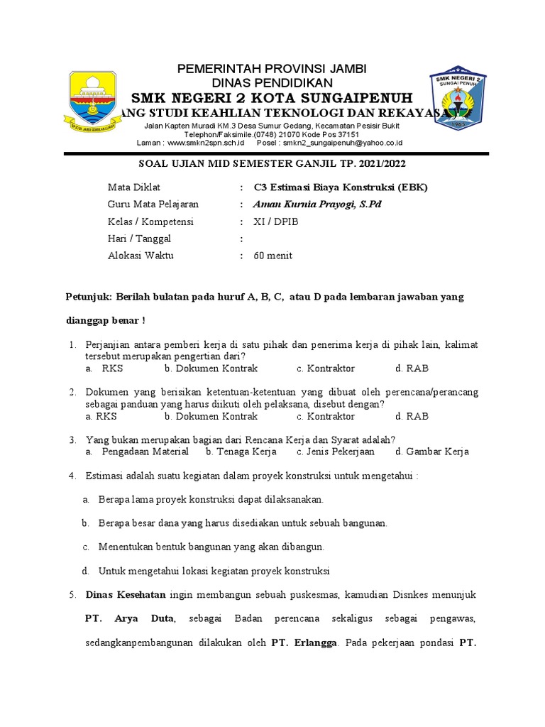 Soal Ebk Mid Sem Ganjil 2021-2022 | PDF