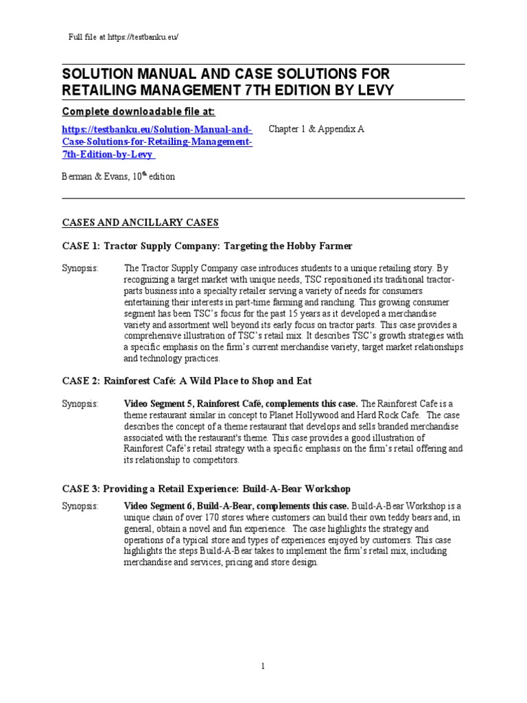 Solution Manual and Case Solutions For R | PDF | Retail | Strategic ...