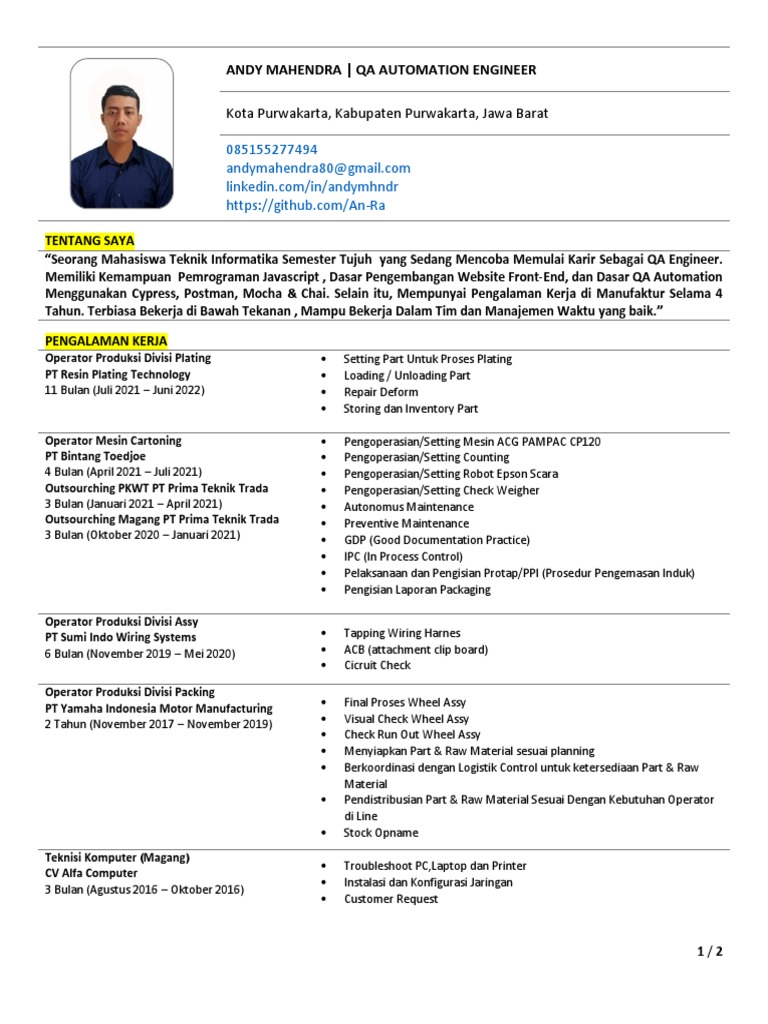 CV Andy Mahendra | PDF