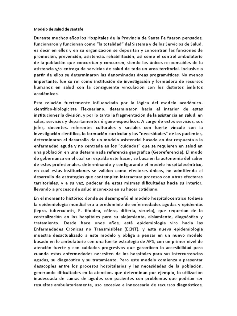 Modelo De Salud De Santa Fe Pdf Hospital Ciencias De La Salud