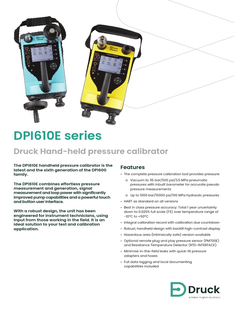 Druck DPI610E Datasheet | PDF | Calibration | Pressure Measurement