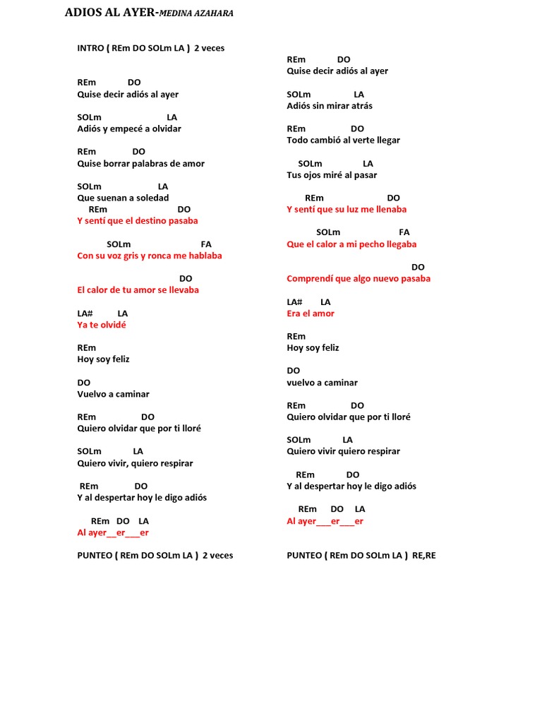 Adios Al Ayer-Medina Azahara-Letra y Acordes | PDF