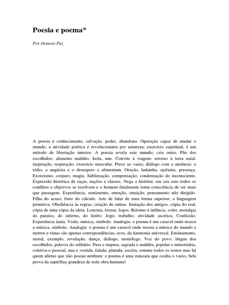 Poesia e Poema - Octavio Paz | PDF | Poesia | Imagem