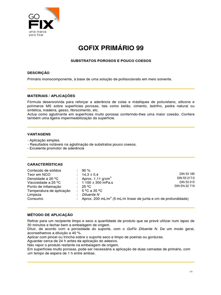 Ficha Técnica - Primário Monocomponente Gofix Primário 99 | PDF ...