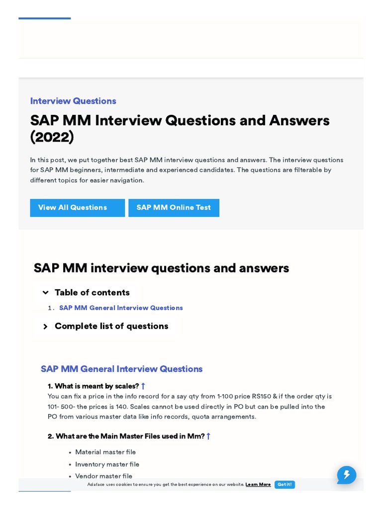 SAP MM Interview Questions and Answers (2022) - Adaface | PDF | Request For Proposal | Inventory