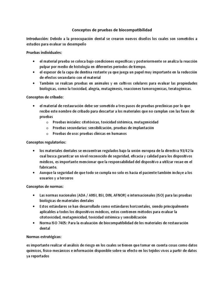 Pruebas de Biocompatibilidad Dental | PDF | Medicina CLINICA | Medicina