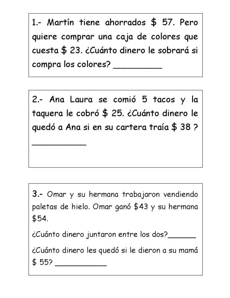 Matemáticas - Problemas de Suma y Resta - 2 | PDF