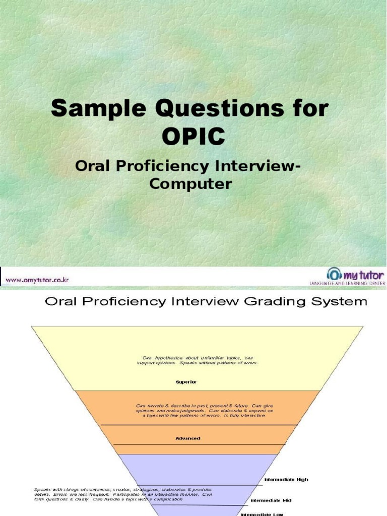 Questions for OPIC | Vocabulary | Reading Comprehension