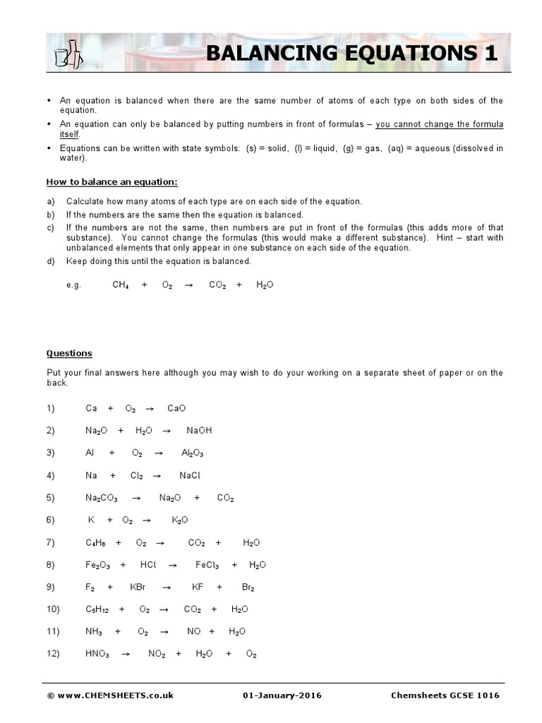 Chemsheets GCSE 1016 Balancing Equations 1 | PDF | Teaching Methods ...