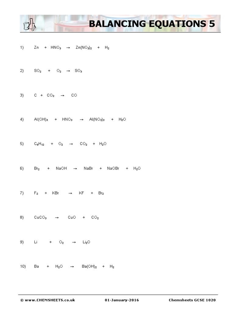 Chemsheets GCSE 1020 Balancing Equations 5 | PDF
