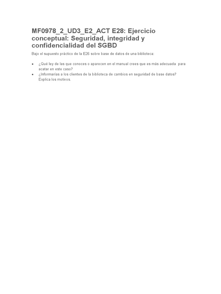 E28 Ejercicio Conceptual Seguridad, Integridad y Confidencialidad Del SGBD | PDF