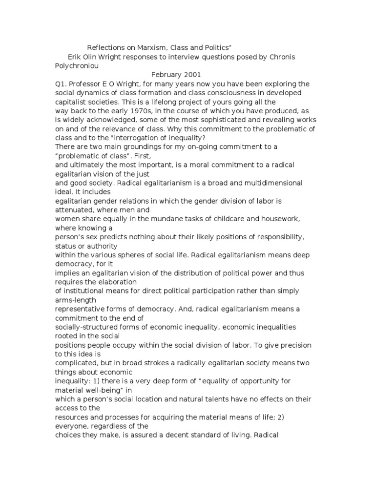 Exploring Class Analysis and the Commitment to Radical Egalitarianism ...