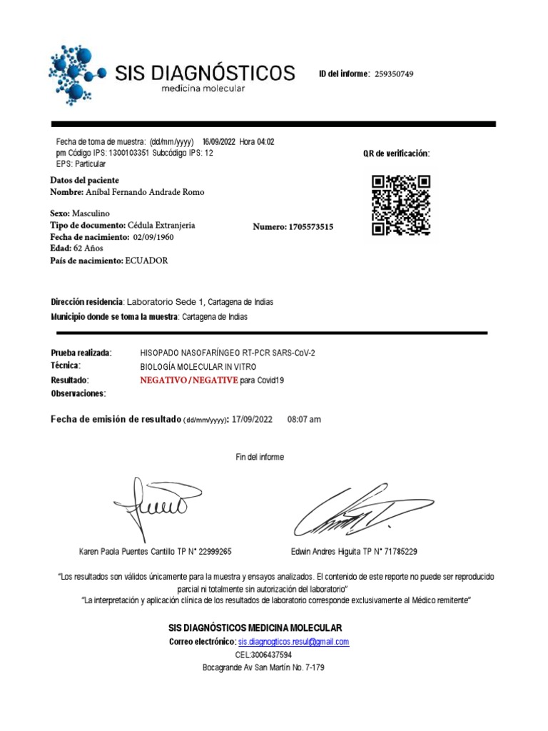 Resultados PCR ANIBAL ANDRADE | PDF