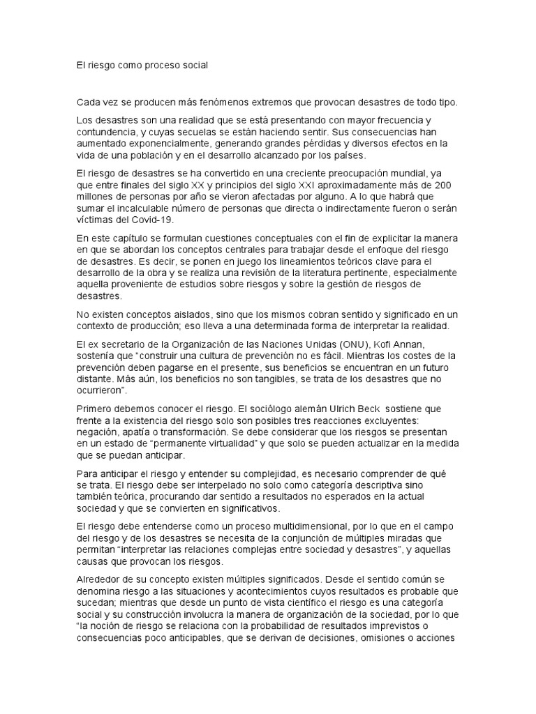 El Riesgo Como Proceso Social | PDF | Riesgo | Sociedad