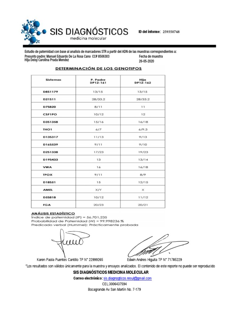 Resultado Prueba de Paternidad | PDF