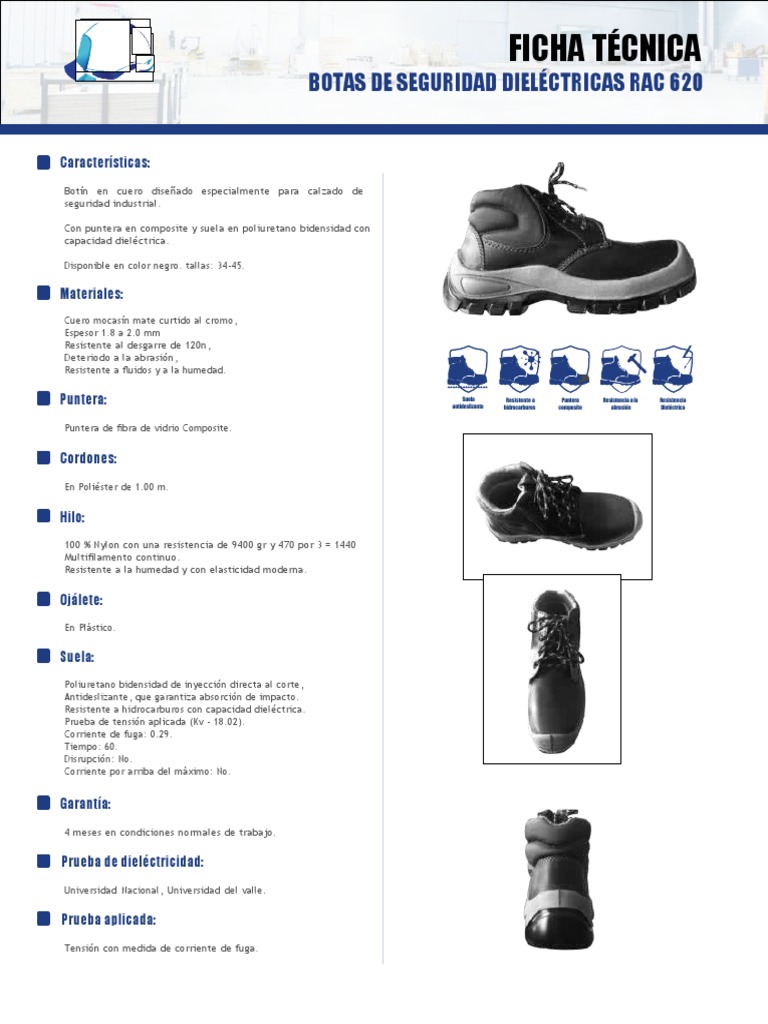 ficha-tecnica-botas-de-seguridad-dielectricas-rac-620-dotaciones-rac | PDF