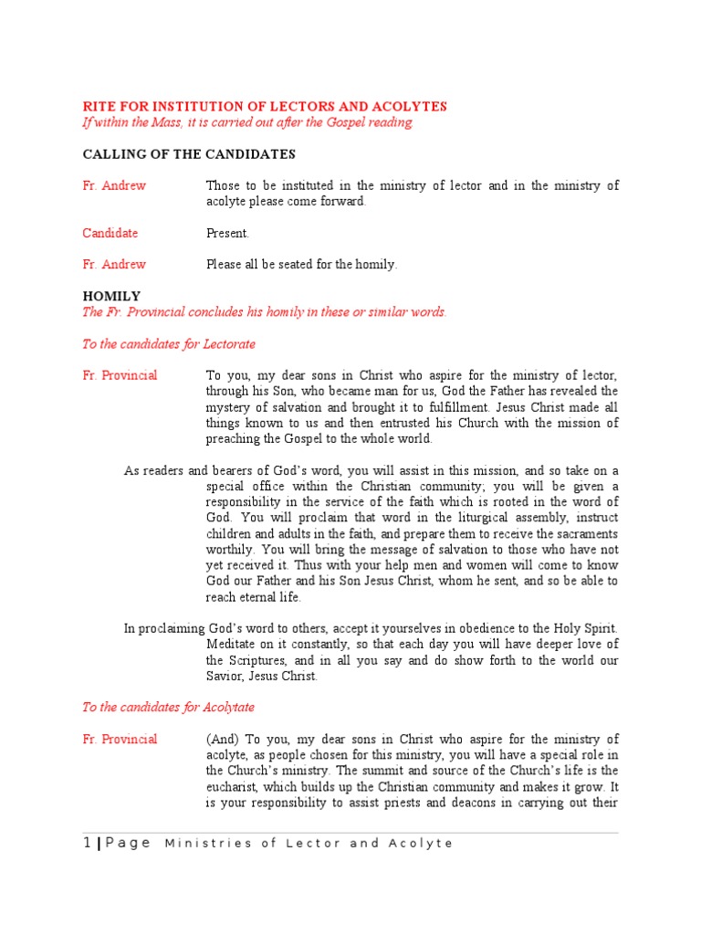 Rite For Institution of Lectors and Acolytes | PDF | Eucharist ...