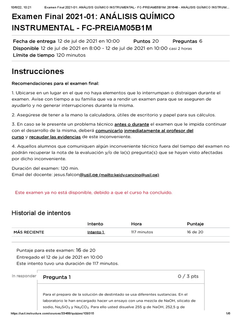 Examen Final Analisis Quimico Instrumental | PDF | Dióxido de azufre | Hidróxido de sodio
