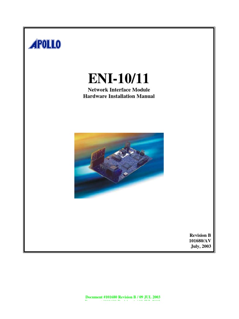 ENI-10_11 Network Interface Module Hardware Installation Manual. Revision B _AV July, 2003(1 ...