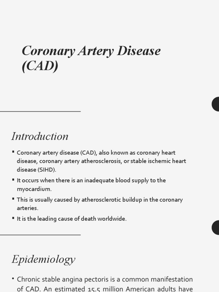 Coronary Artery Disease (CAD) | PDF | Coronary Artery Disease | Medical ...